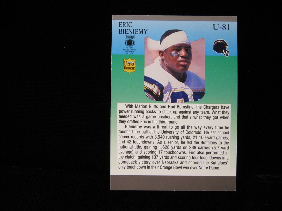 1991 Eric Bieniemy RC San Diego Chargers Fleer Ultra #U-81 | eBay