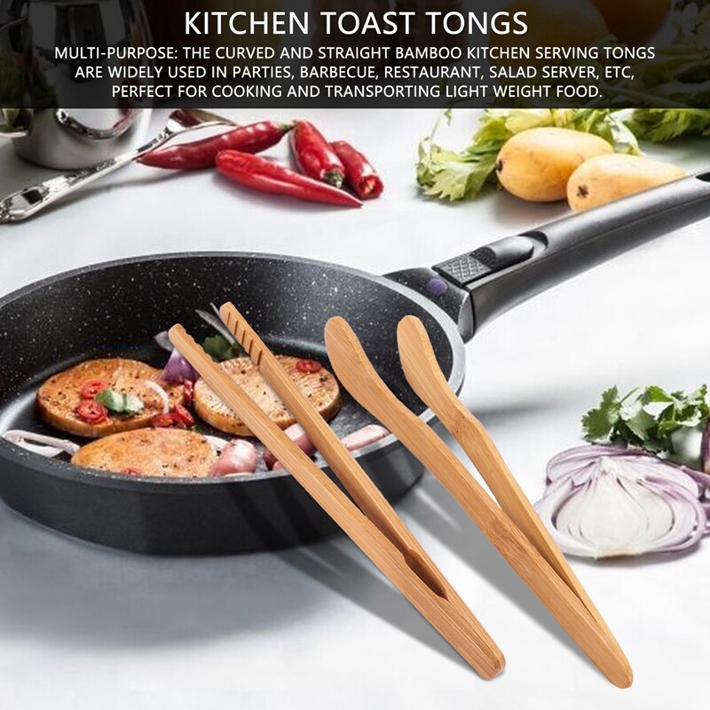 3X(12PCS Bamboo Toaster Tongs, 7 Inch Wood Kitchen Tongs, Reusable ...