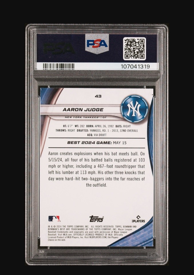 2024 Bowman’s Best Aaron Judge Gold Lava 40/50 PSA 10 MVP Yankees #43 ...