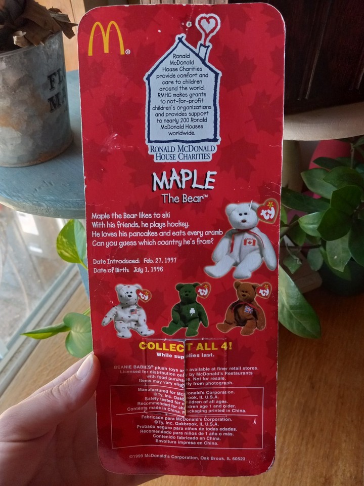 ULTRA Rare "MAPLE THE BEAR" 1999 McDonald's TY Teenie Beanie Baby NRFB ...