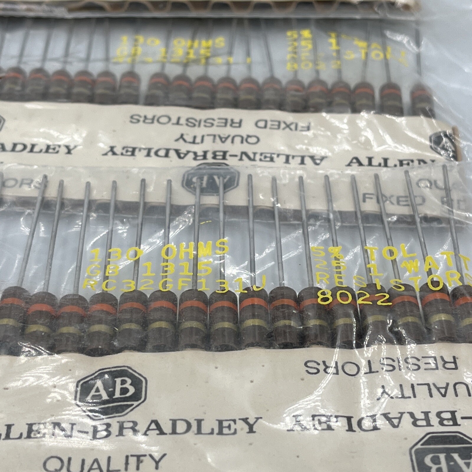 75PCS Allen Bradley RC32GF131J 130 Ohms 1W 5% Carbon Composition ...