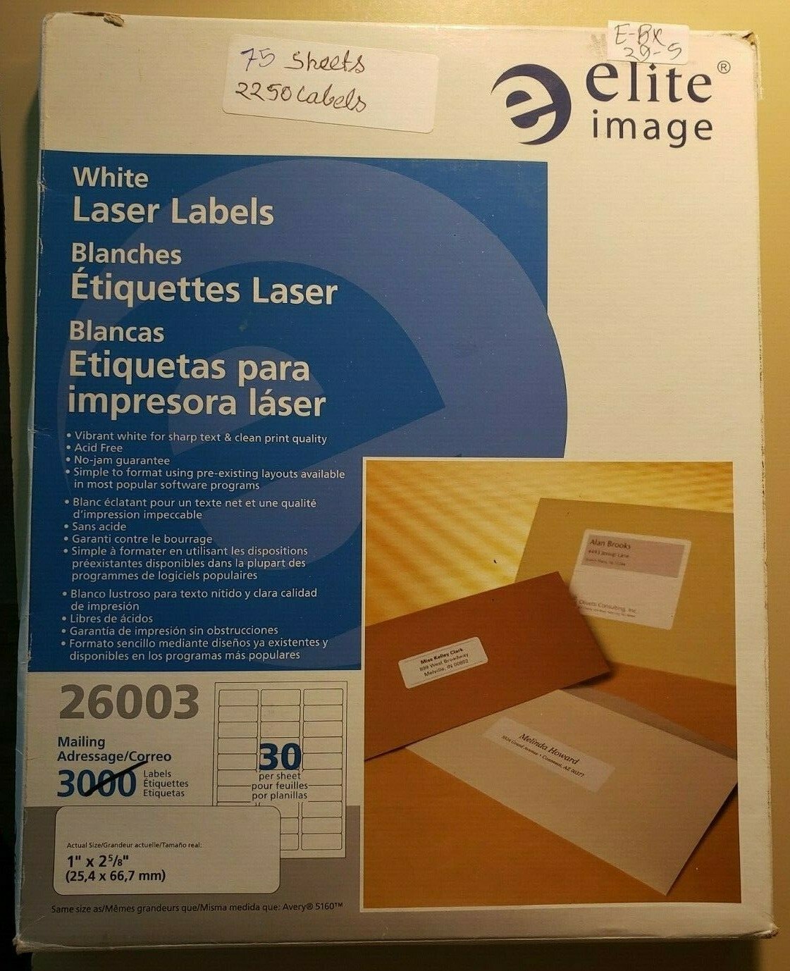 Elite Image Mailing Laser Label Size:- 1"X 2.62" -75 Sheets 2250 Labels ...