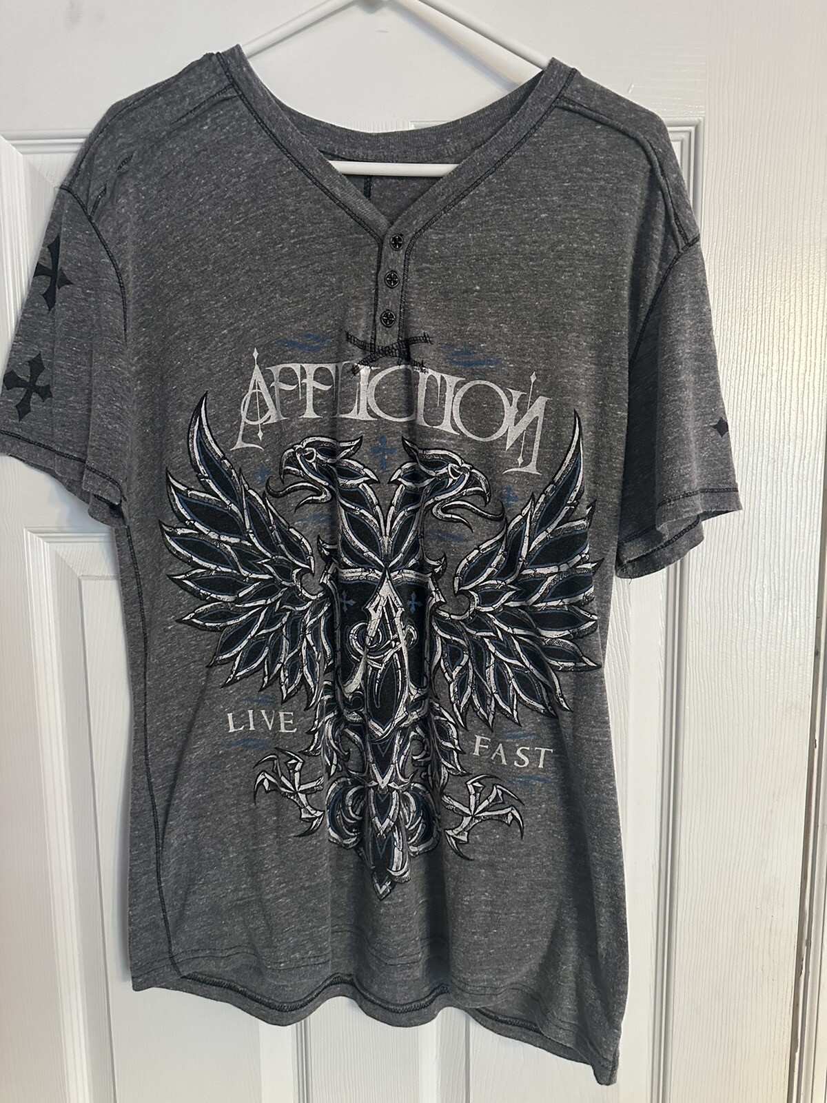 Affliction Live Fast Large Gray Shirt | eBay