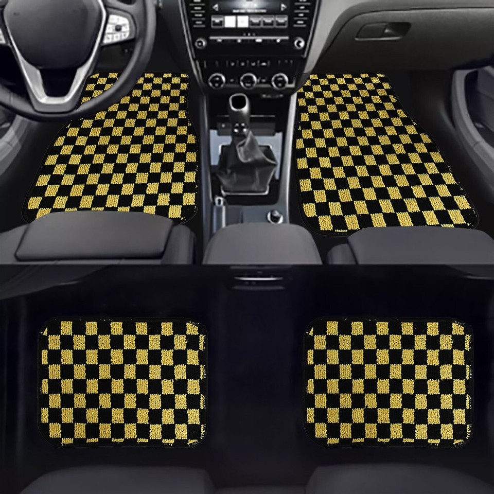 Universal Yellow Racing Fabric Car Floor Mats Interior Carpets 4PCS ...