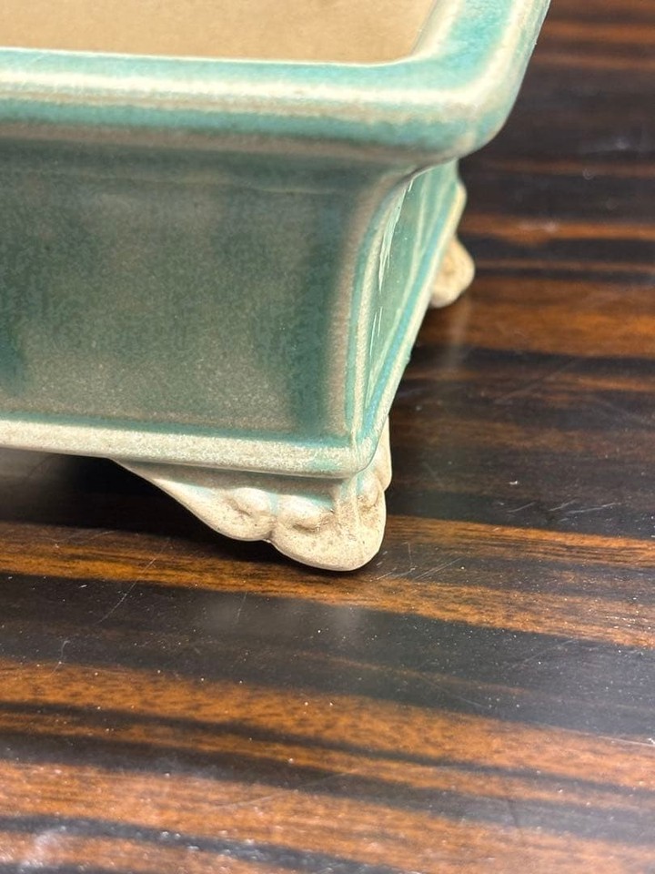 Green Pottery Rectangular Bonsai Pot Japanese Art Shape Miniature Tree ...