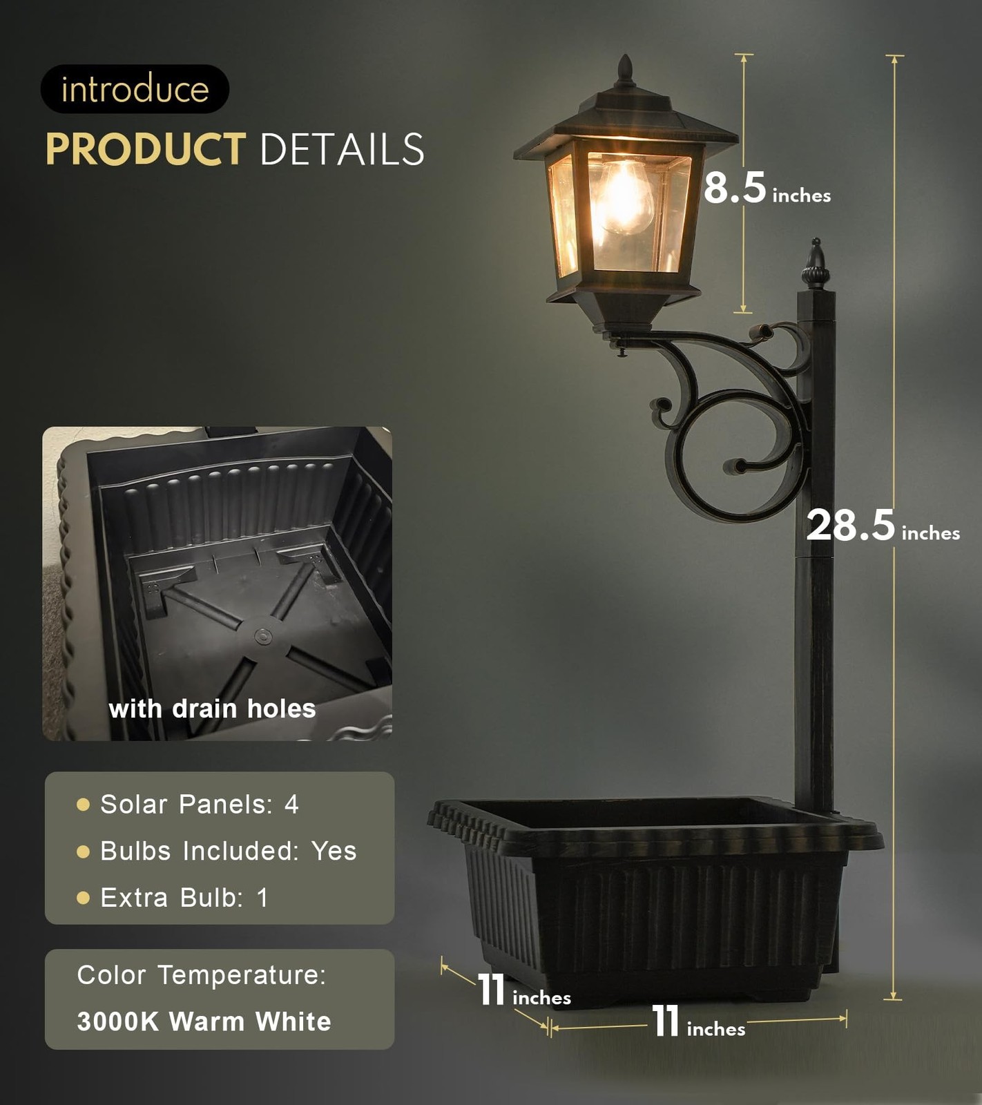 PASAMIC 2 in 1 Outdoor Flower Pots for Real or Fake Flowers, Solar Lamp ...