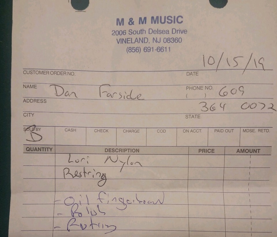 Vintage Lori Acoustic Guitar and Service RECEIPT band tour rock starter ...