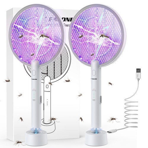 Electric Fly Swatter Racket 2 Pack, USB Rechargeable Mosiller 2 in 1 ...