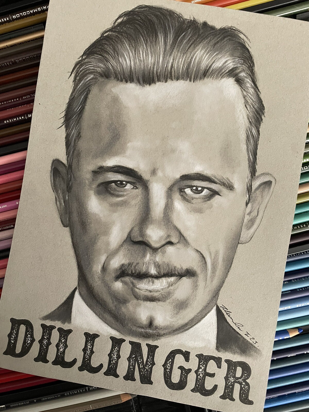 John Dillinger Original Pencil / Pastel Drawing .Fan-ART A4 . 2023 ...