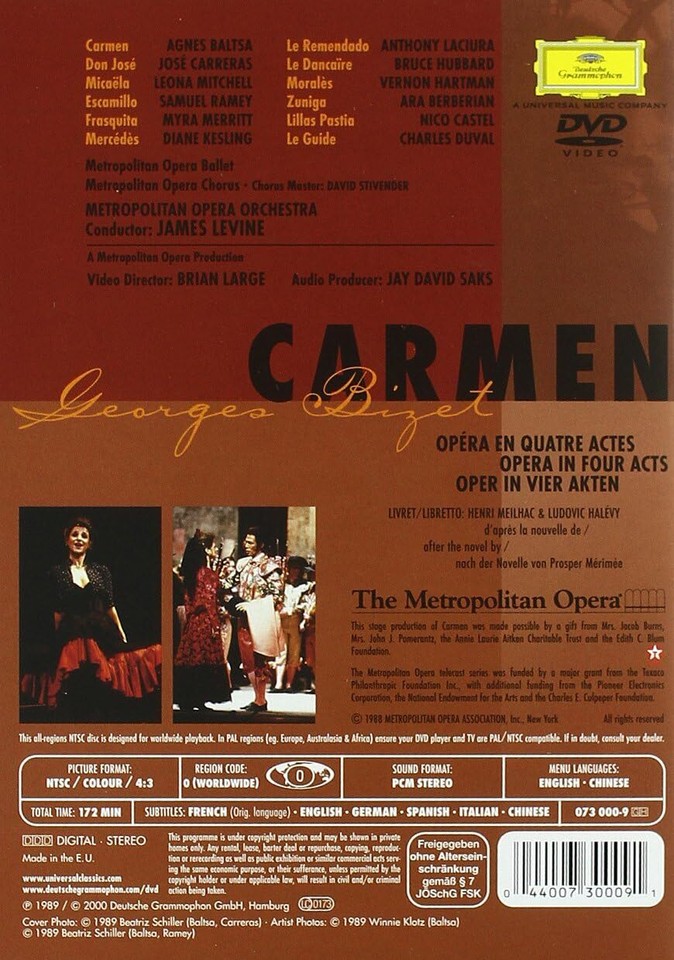 Bizet: Carmen (DVD) Baltsa Agnes Carreras Jose Mitchell Leona Ramey ...