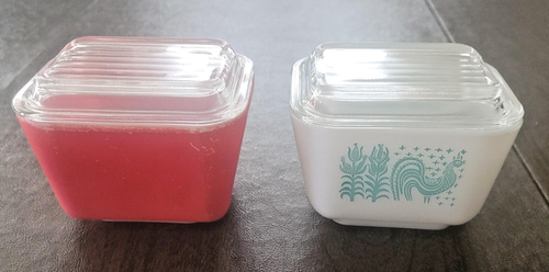 Pair of Vintage PYREX 501 B Refrigerator Dishes w/Lids ~ Amish Aqua ...