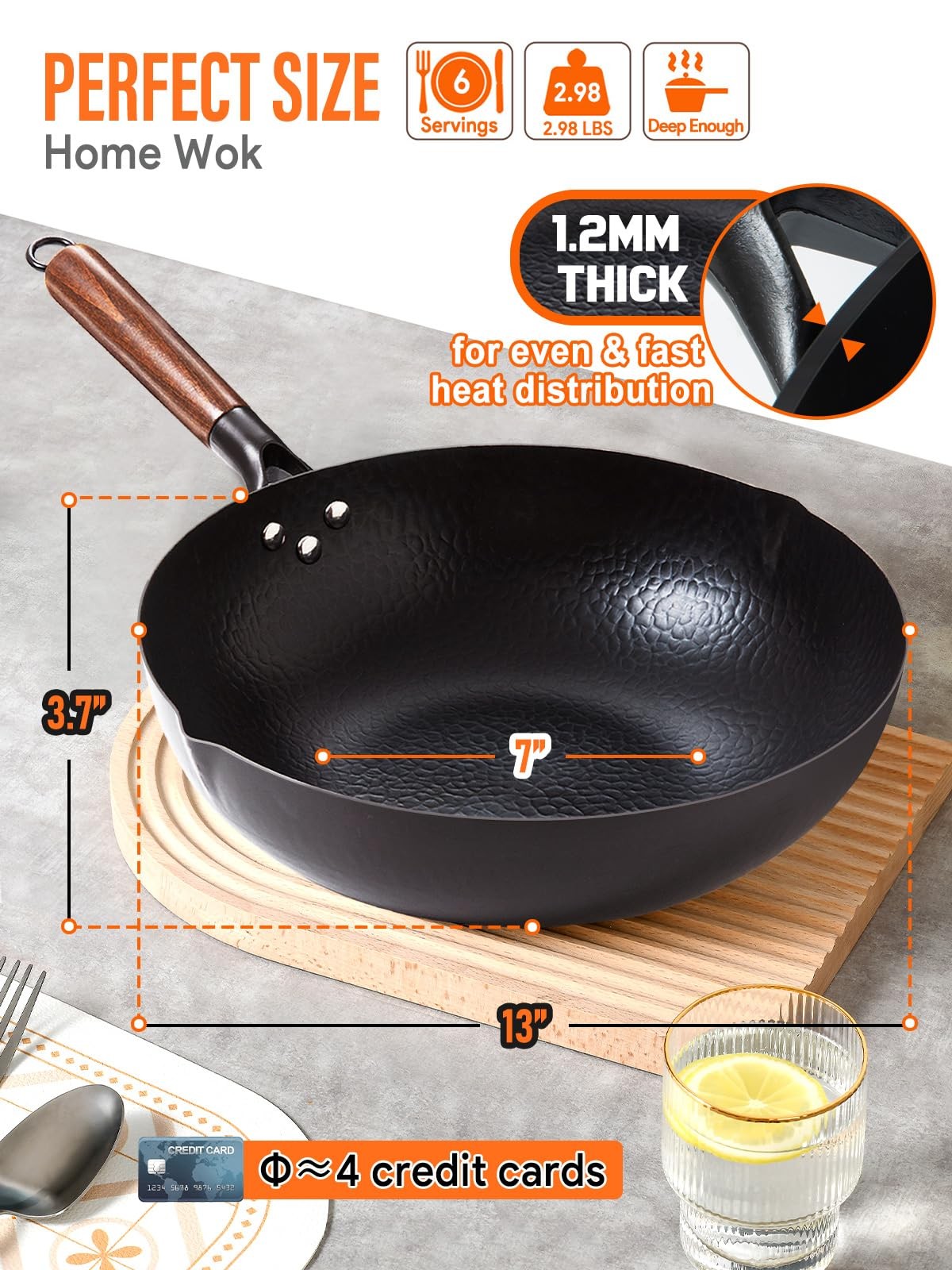 Carbon Steel Wok Pan, 5 Piece Authentic Chinese Wok & Stir-Fry Pans Set ...