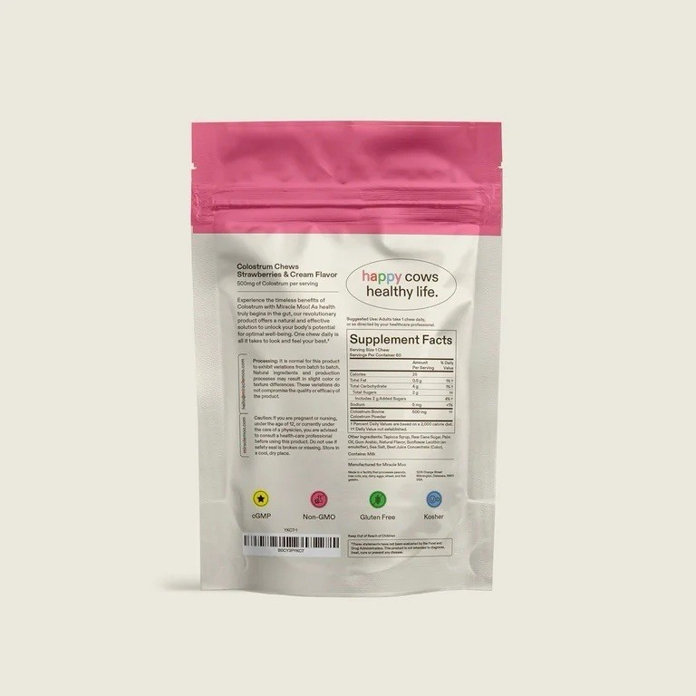 Miracle Moo Colostrum Chews Supplement for Gut Health, Bloating, Immune ...