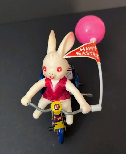 Rabbit on Bike Tin Litho Mechanical Wind Up Bicycle Toy Korea WORKS 🎈 ...