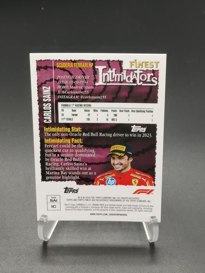 2024 Topps Finest Formula 1 F1 Carlos Sainz Intimidators Superfractor 1 ...