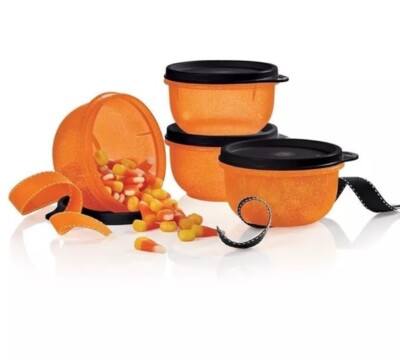Tupperware Halloween Orange Black Ideal LIt'l Bowl Set of 4 New | eBay