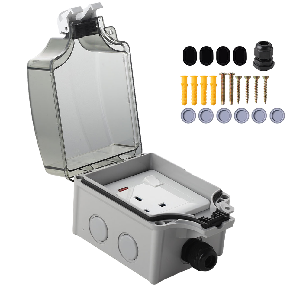 Waterproof Outdoor Double Pole Switched Socket Box Electrical External ...