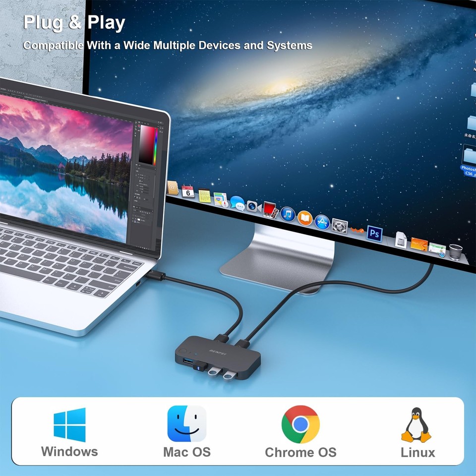 BENFEI USB 3.0 Switch, Switch 2 Computers Share 4 for PC, Black | eBay