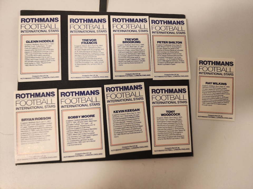 Lot Of 9 1984 Rothmans Football International Soccer Stars England Team ...