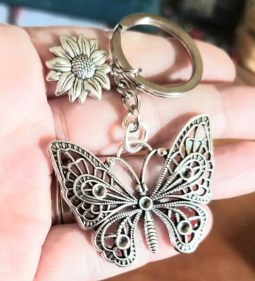 Large Butterfly Key Ring Sunflower Keychain Sunflowers Butterflies ...