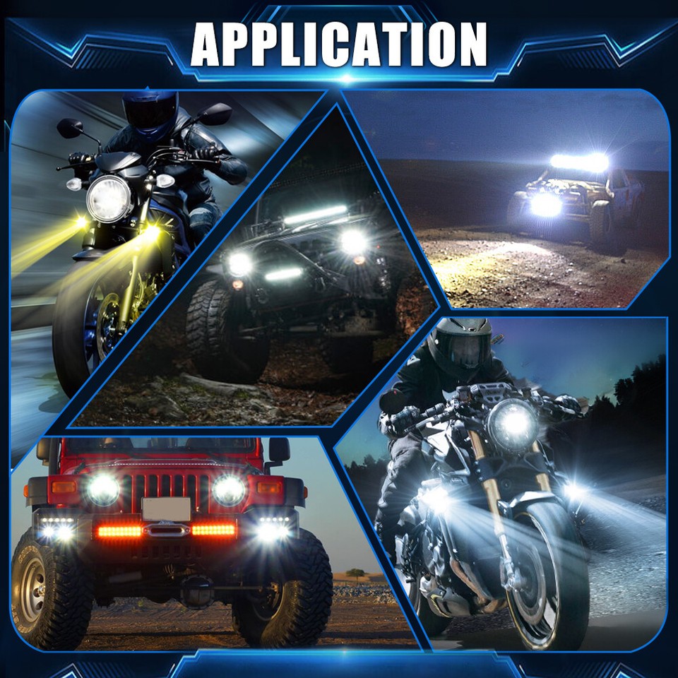 Pair Motorcycle 3" LED Work Light Pods Auxiliary Driving Fog Amber ...