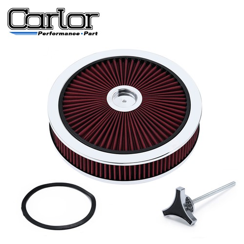 High Flow 14" X 3" Round Red Thru Washable Air Cleaner w/ Chrome Lid ...