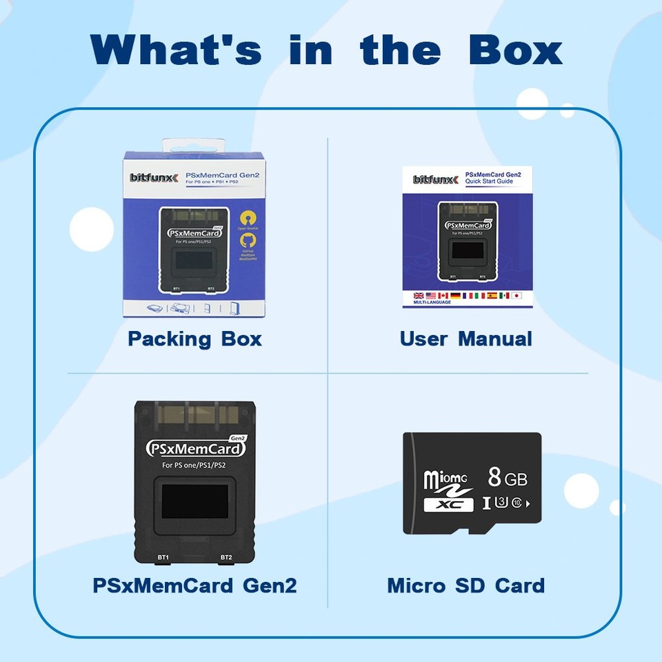 PSxMemCard Gen2 Memory Card for PS1 PS2 OS One Console with 8GB MicroSD ...
