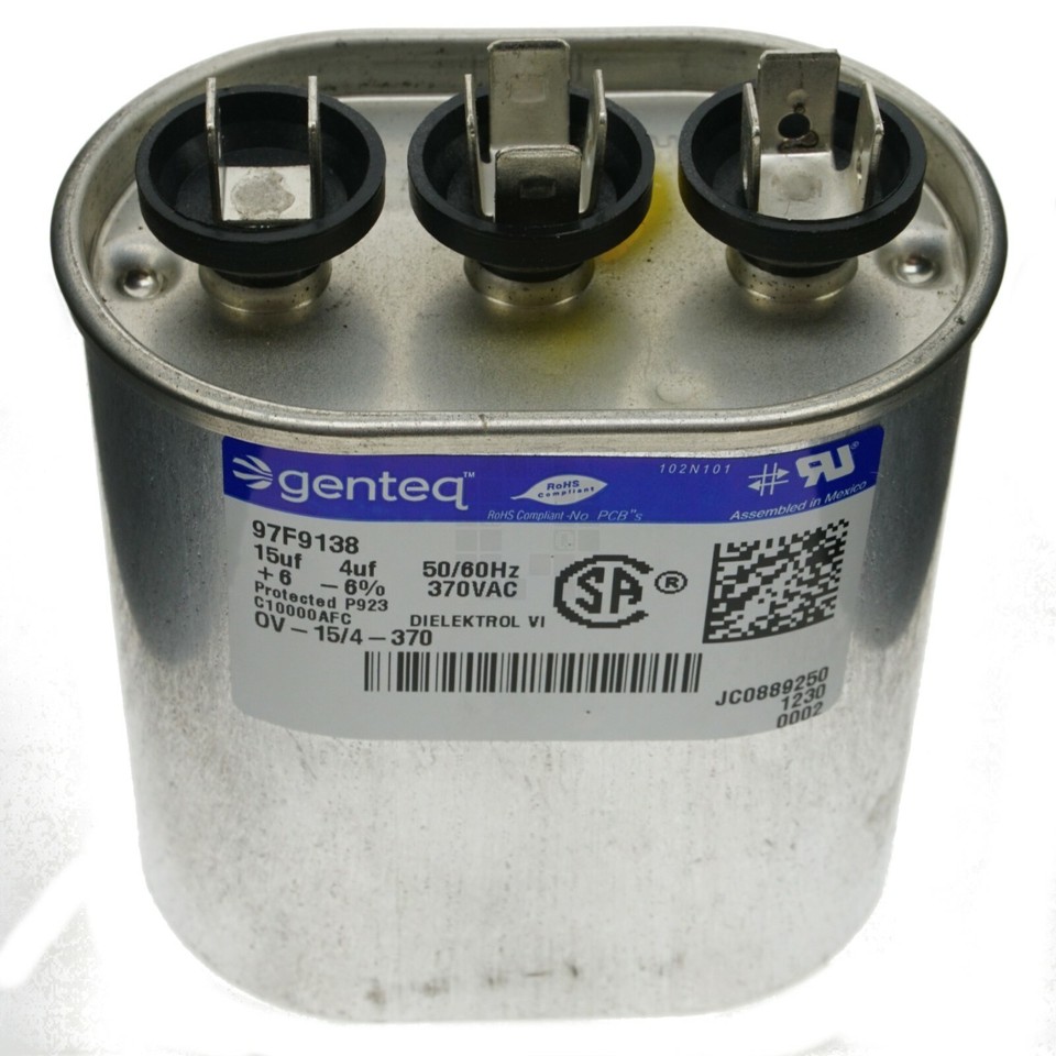 Genteq OV-15/4-370 Electric Motor Run Capacitor, 4 uF / 15 uF, 370VAC ...
