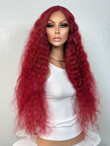 30” Fire Engine Red “Ariel” Mermaid Style Super Long Wavy Human Hair ...