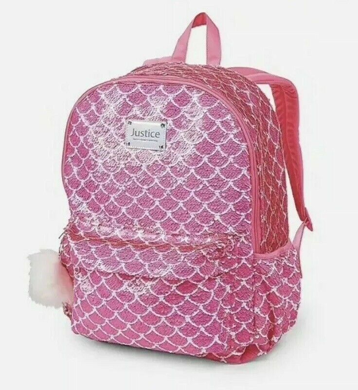 Justice Girl's Pink Mermaid Sequin Sparkle Backpack & Lunch Tote Set ...
