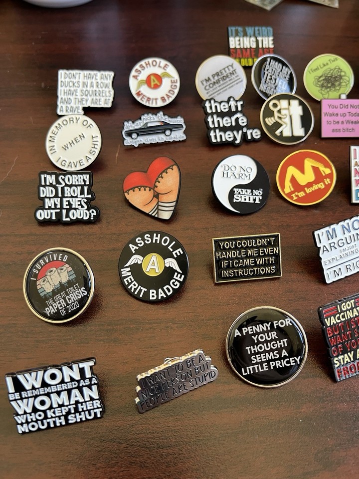 Large Lot Of 40+ Funny Quotes Crude Humor Lapel Hat Pins | eBay