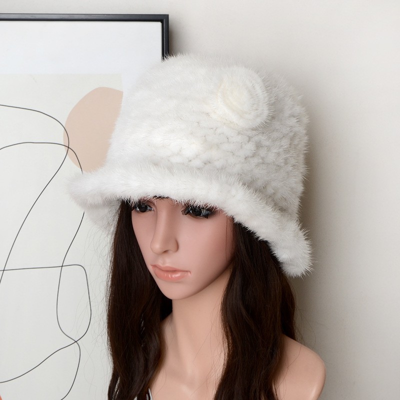 Stylish Winter Outdoor Warm Mink Fur Hat Ladies Fur Handwoven Cap Hat ...