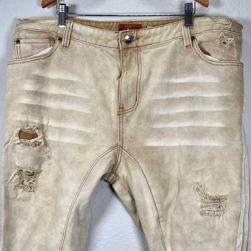 Iro-Ochi Distressed Jeans Ripped limited edition Panels Frayed Hem tan Mens Sz40 | eBay