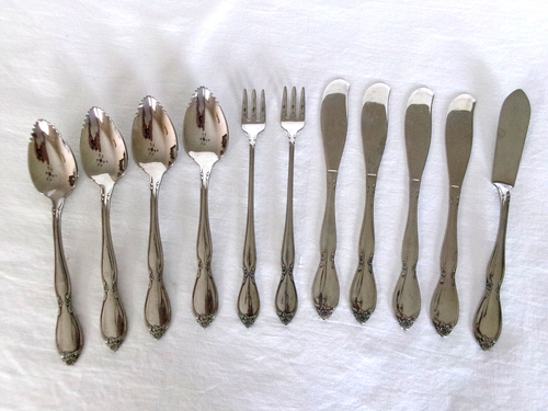 11 PCs. ONEIDA CHATELAINE STAINLESS FLATWARE Grapefruit Spoons Butter ...