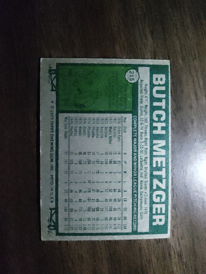 1977 Topps Baseball #215 Butch Metzger San Diego Padres ex read | eBay