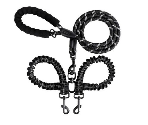 Double Dog Lead Dual Two Way Tangle Free Coupler Split Bungee Pet Leash ...