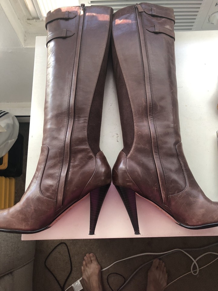 COLE HAAN Air Jalissa Brown Tan Leather Riding Tall Heel Boots 9B | eBay