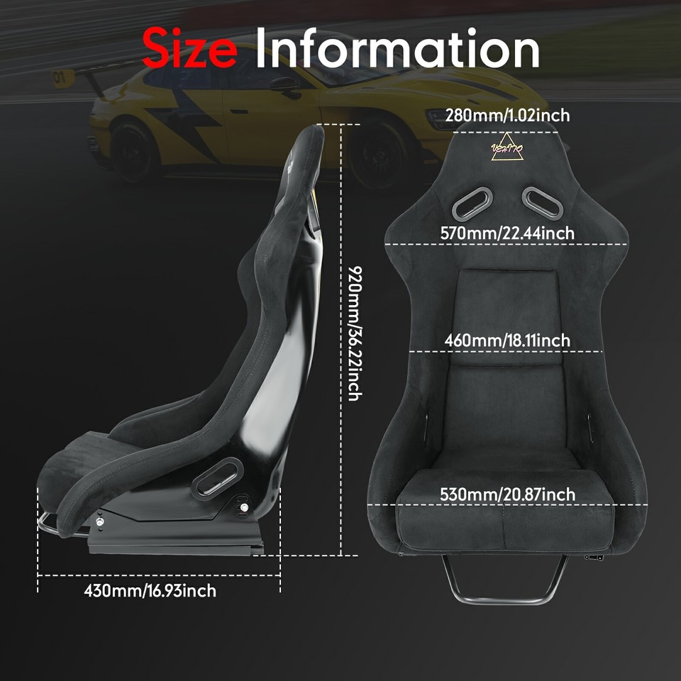 Universal Racing Seat w/Double Sliders & L Bracket - Fiber Glass Back ...