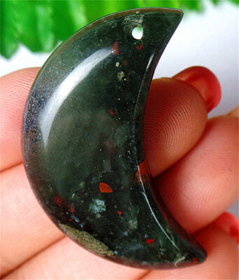 40x19x7mm Natural Red and Gray Africa Bloodstone Reiki Moon Pendant ...