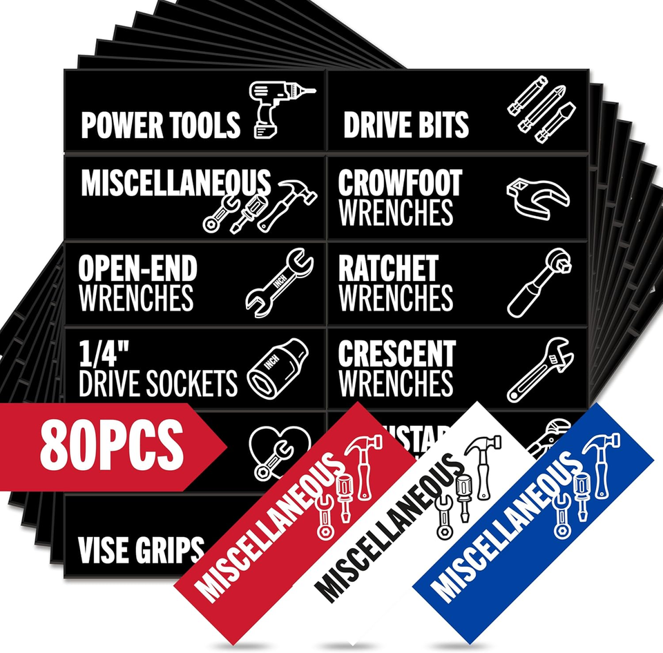 Toolbox Organization Magnetic Labels - 80 Large, Tool Chest Organizer ...