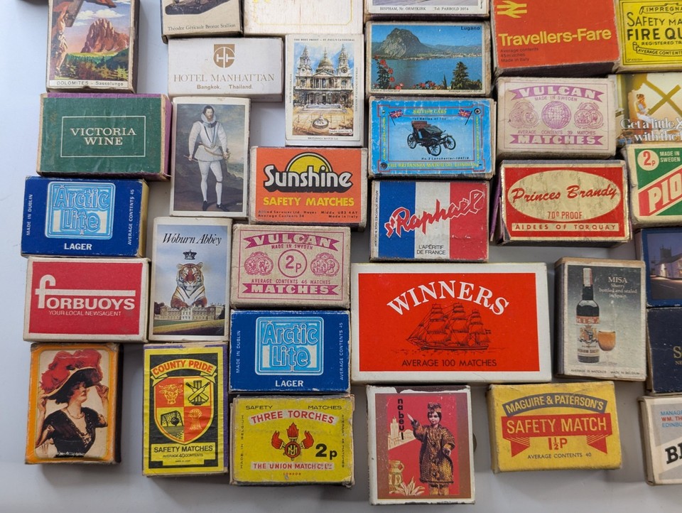 Vintage Matchbox Collection Lot of Approx 154 Empty Match Boxes Various ...