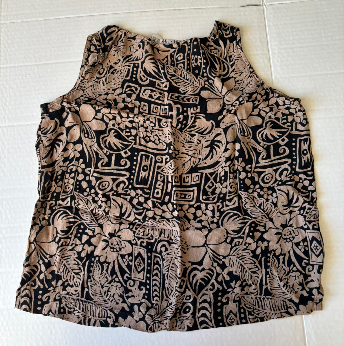 Chico's Design Tank Rayon Floral Black and Tan Sz S M… - Gem