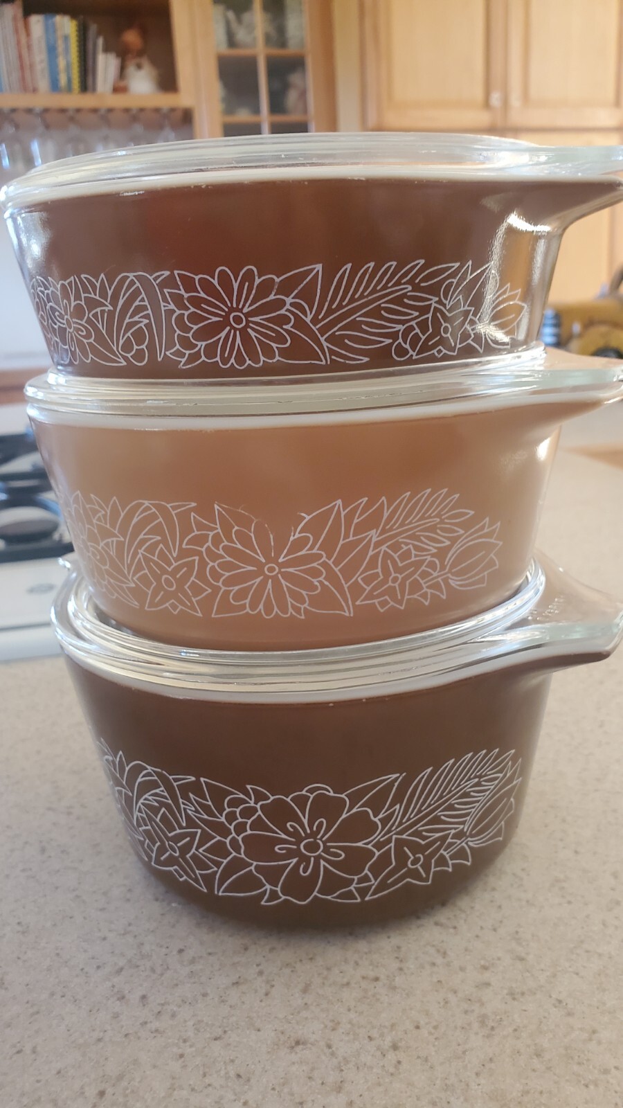Pyrex Woodland Brown 3 Piece Casserole Dish Set & Lids 471-B 472-B 473 ...