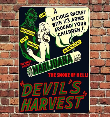 Marijuana Devil's Harvest Smoke Of Hell Aluminum Metal Sign 8x12 Retro ...