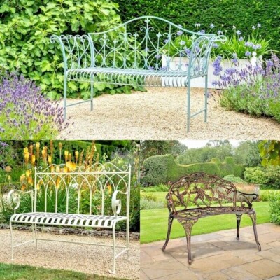 Antique Garden Metal Bench Kings Gothic Bench Outdoor Vintage Cast Rose ...