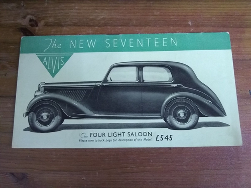 PRE WAR ALVIS SEVENTEEN FOUR LIGHT SALOON AND DROPHEAD SALES BROCHURE ...