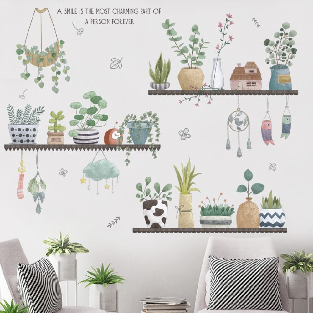 Removable Green Pot Plant Plants Leaf Decals Decor Murals Leaves ...