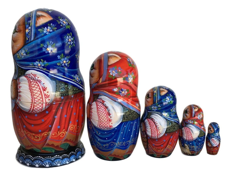 Red Cat Mama Baby Kitten Russian Hand Painted UNIQUE Nesting Doll | eBay