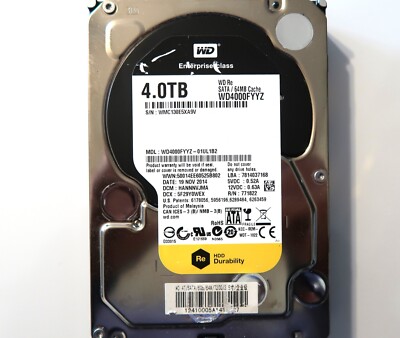 WD WD4000FYYZ-01UL1B2 HANNNVJMA (WMC1) Malaysia 4.0TB 3.5" Sata HDD ...