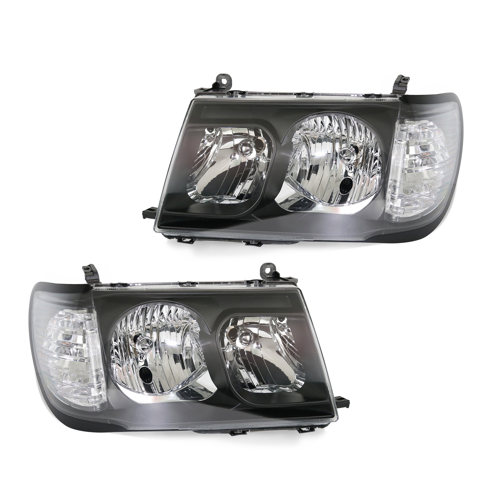 Pair For Toyota Landcruiser 1998-05 100 Series Lights Head Lights BLACK ...